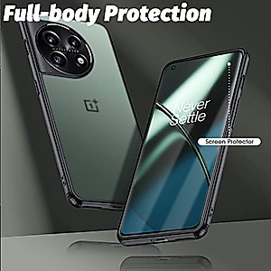 Orzero Phone Case Compatible for OnePlus 11 5G, with 2 Pack High Definition TPU Screen Protector, Matte Finish Full Body Protection Anti-Scratch Shock Proof Solid Hard Back Cover(1+2) - Frosted Black