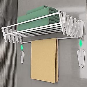 NUTSAAKK Wall Mounted Drying Rack Clothing for Laundry Foldable, Clothes Drying Rack Folding Indoor, Laundry Drying Rack with 7 Rods, Accordion Retractable for Laundry/Bathroom (White)