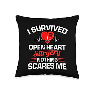 Open Heart Surgery Get Well Bypass Apparel Co. I Survived Open Heart Surgery Recovery Bypass Survivor Throw Pillow, 16x16, Multicolor