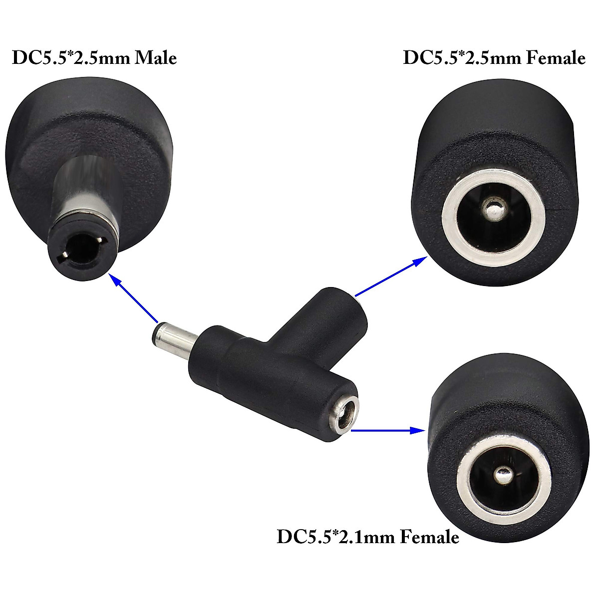 zdyCGTime 90 Degree Angle DC 5525Female to Male&Female Connector Multifunction DC Adapter DC Power Connector DC5.5x2.5mm Jack Coupler Converter for Laptop CCTV Camera Strip Lighting 4 PCS