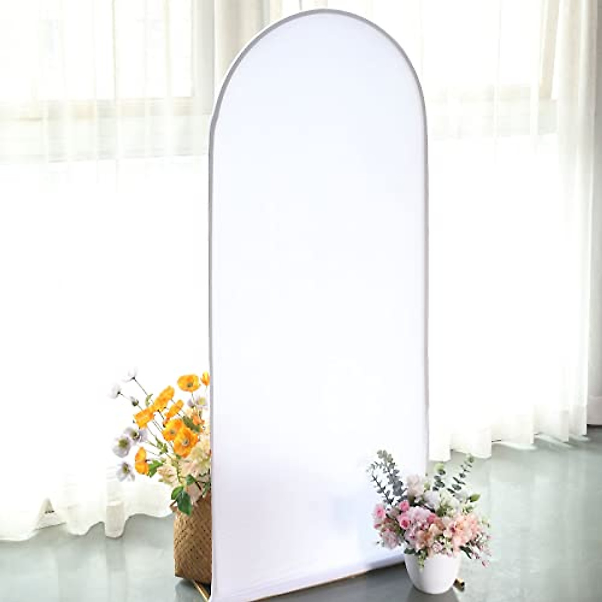 Efavormart 5ft White Spandex Fit Round Top Backdrop Frame Stand Cover, 2-Sided Wedding Arch Cover