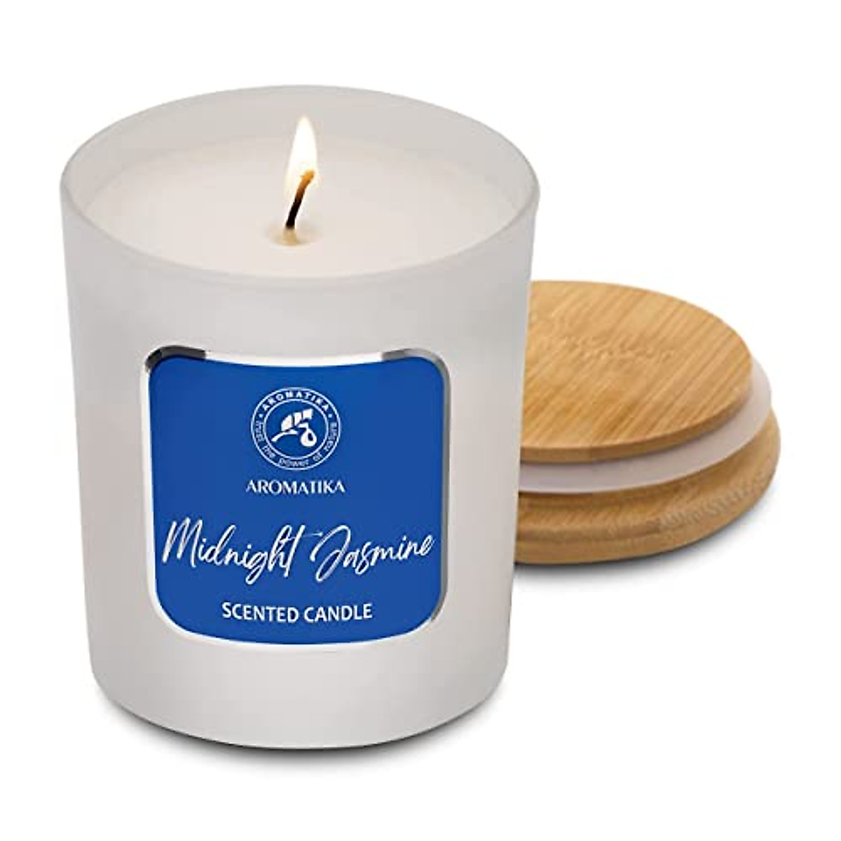 Scented Candle Midnight Jasmine - Soywax Candle with Essential Oil - Glass Candle Gift - Aromatherapy Candle - Up to 45 Hours Burn Time - Soy Wax Candles - Home Scented Candles