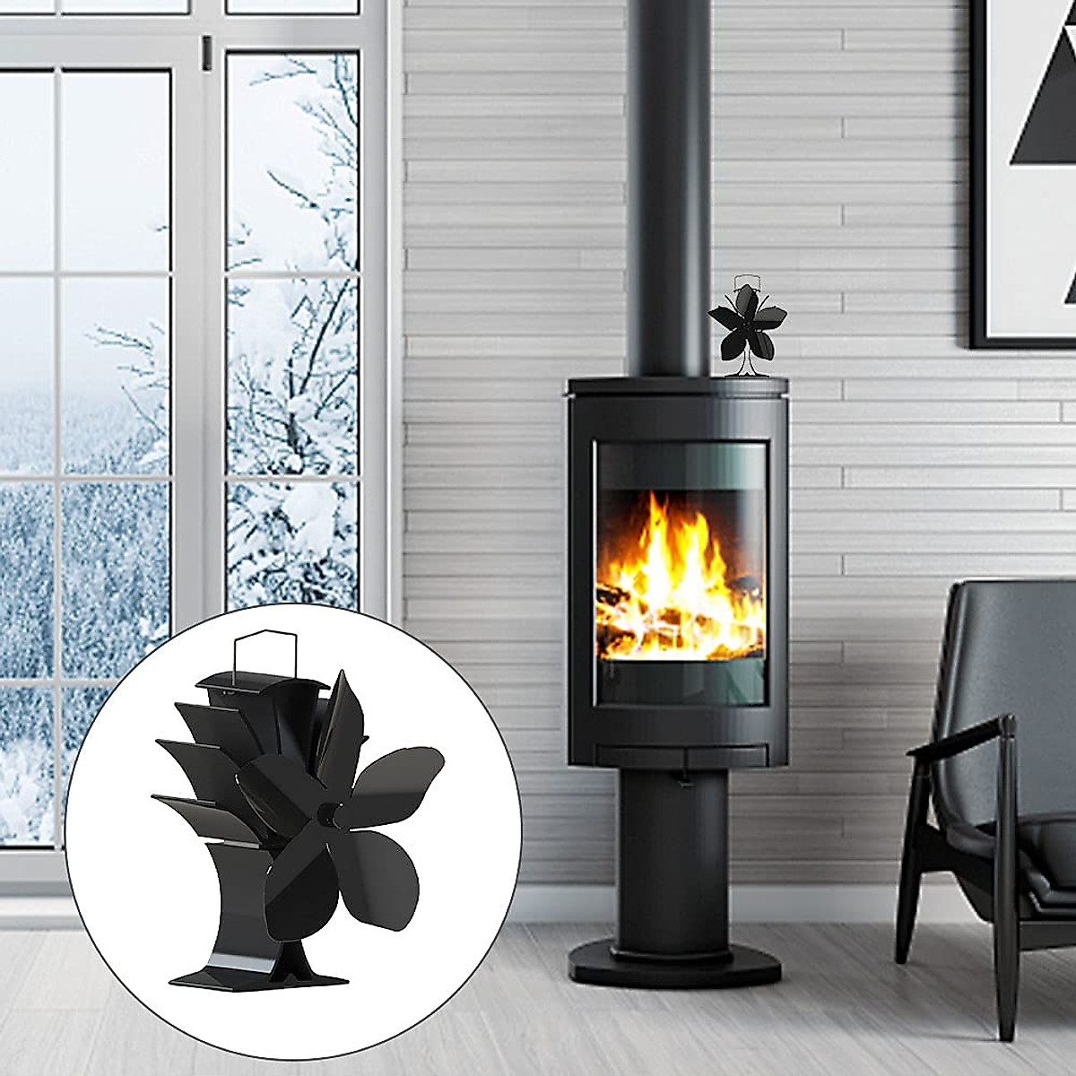 Fireplace Fan,Wood Stove Fan,Winter Home 5 Blades Heat Powered Stove Fan for for Wood Burning Stove/Pellet/Log Burner/Fireplace