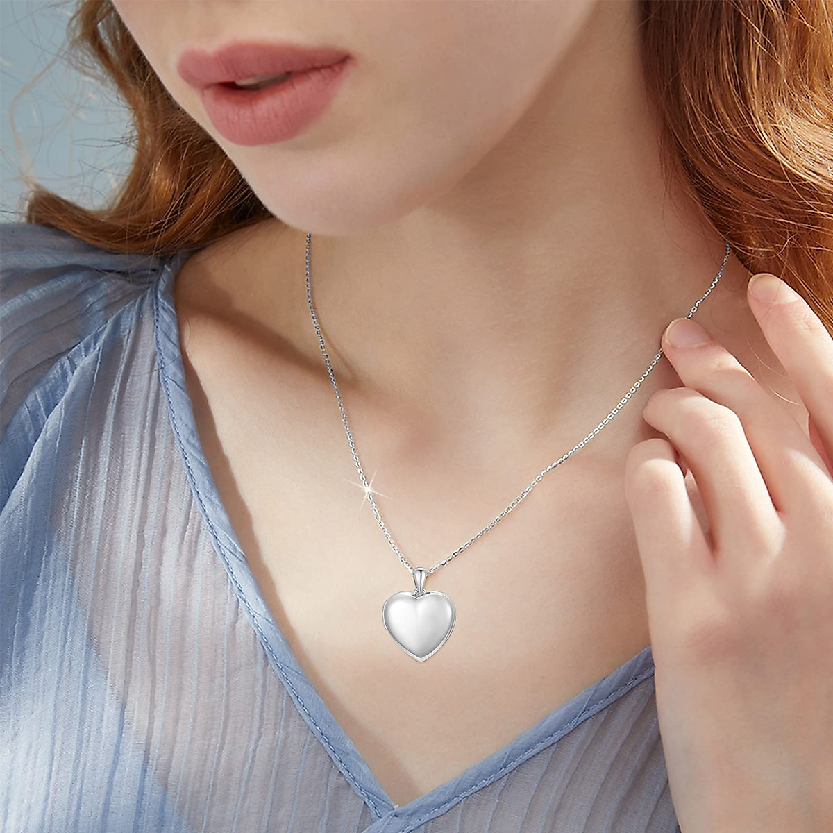 SOULMEET 10k White Gold Minimalist Style Blank Heart Locket Necklace That Holds Pictures Photo Locket Necklace, 20" Gold Plated Silver Chain (Locket only)