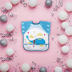 Accmor 3 Pack Short Sleeved Bibs/Waterproof Baby Bibs/Toddler Bibs/Smock, Washable Bibs for Baby Toddler 6-36 Months