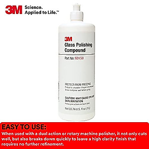 3M Glass Polishing Compound with Cerium Oxide Mineral, Defect Repair and Glass Scratch removal one step Glass Polish, Permanently Removes Fine Scratches, Swirl Marks, Water Spots, 60150, 1 Liter, 051111610091