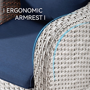 Joyside Outdoor Swivel Rocker Patio Chairs Set of 2 and Matching Side Table - 3 Piece Wicker Patio Bistro Set with Premium & Soft Fabric Cushions(Light Grey/Blue)