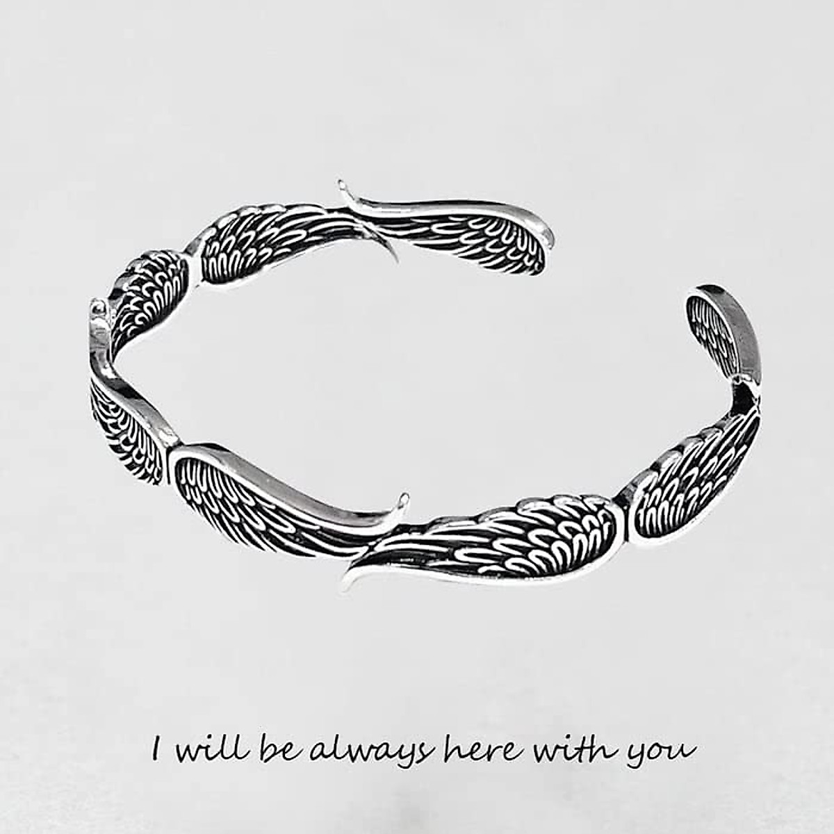 Angel Wings Vintage Style Sterling Silver Bracelet, 925 Silver Plated Layering Angel Wings Bracelet Adjustable, Inspirational Guardian Angel Bangle Bracelets for Women Men Personalized Gifts