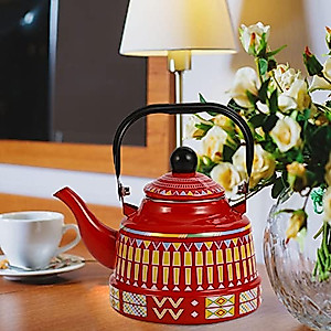 WeiLaiKeQi 2.5L Porcelain Enameled Teakettle with Handle,Hot Water Tea Kettle Pot for Home Kitchen, Red