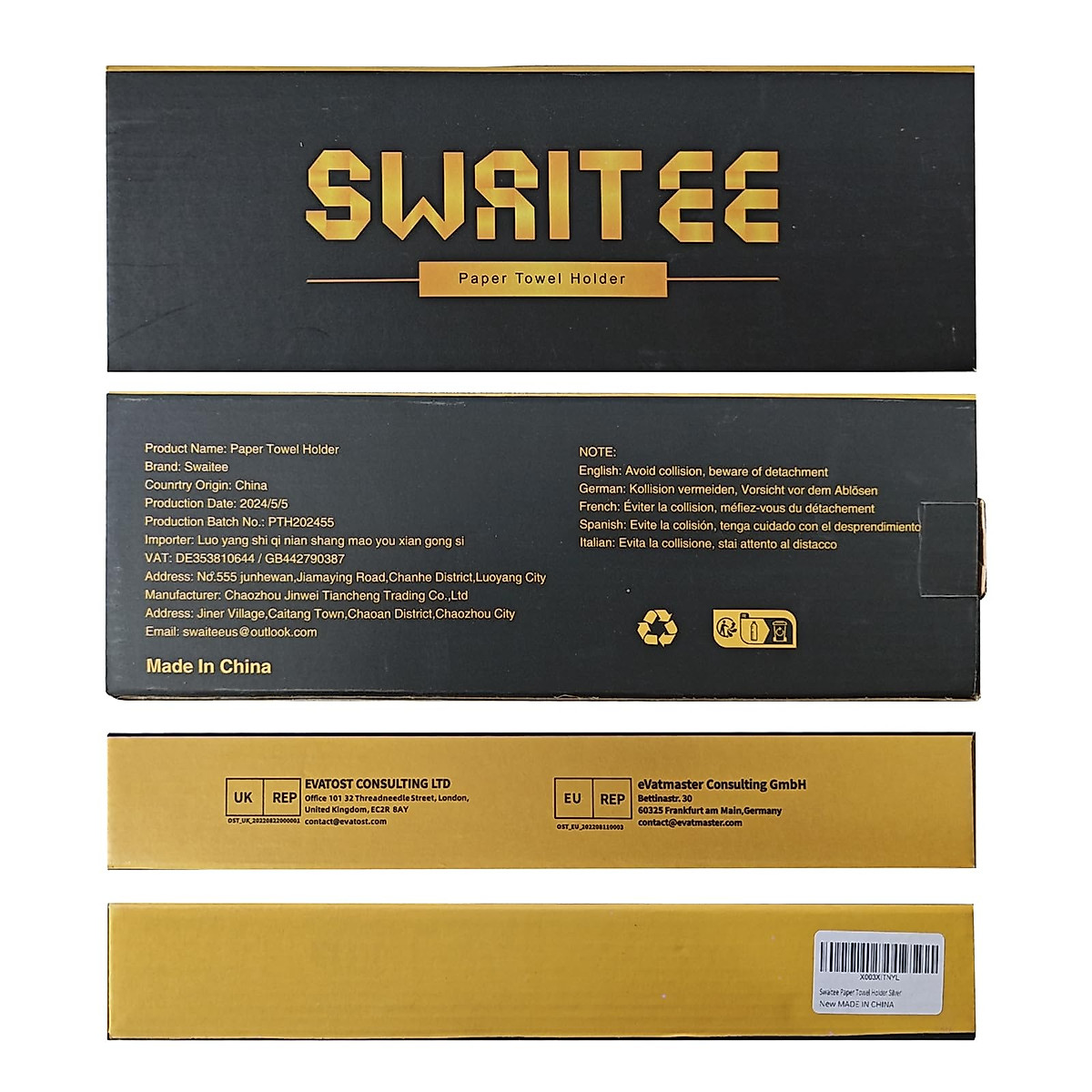 Swaitee Paper Towel Holder, Easy Tear Wall Mount Paper Towel Holder Under Cabinet with Damping Function, Stainless Steel Paper Roll Holder Adhesive or Screw for Bathroom