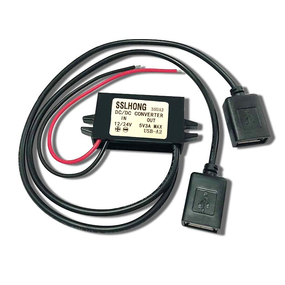 SSLHONG Waterproof DC Converter 12V 24V to 5V 3A/15W Dual USB Power Adapter 12V to 5V Step Down Voltage Regulator Charge for Samsung Galaxy, iPad iPhone 6S 7 7S/8 Plus etc