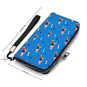 Cartoon Basset Hound PU Leather Clutch Wallets Long Zip Purse Tote Handbag With Removable Wristlet For Women Girl's