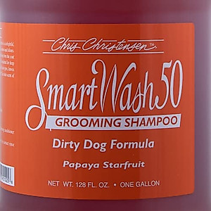 Chris Christensen SmartWash50 Papaya Starfruit Ultra Concentrated Dog Shampoo, Makes up to 50 Bottles, Groom Like a Professional, Delightfully Fragranced and Concentrated, Suitable For All Coats, Made in the USA, 1gal