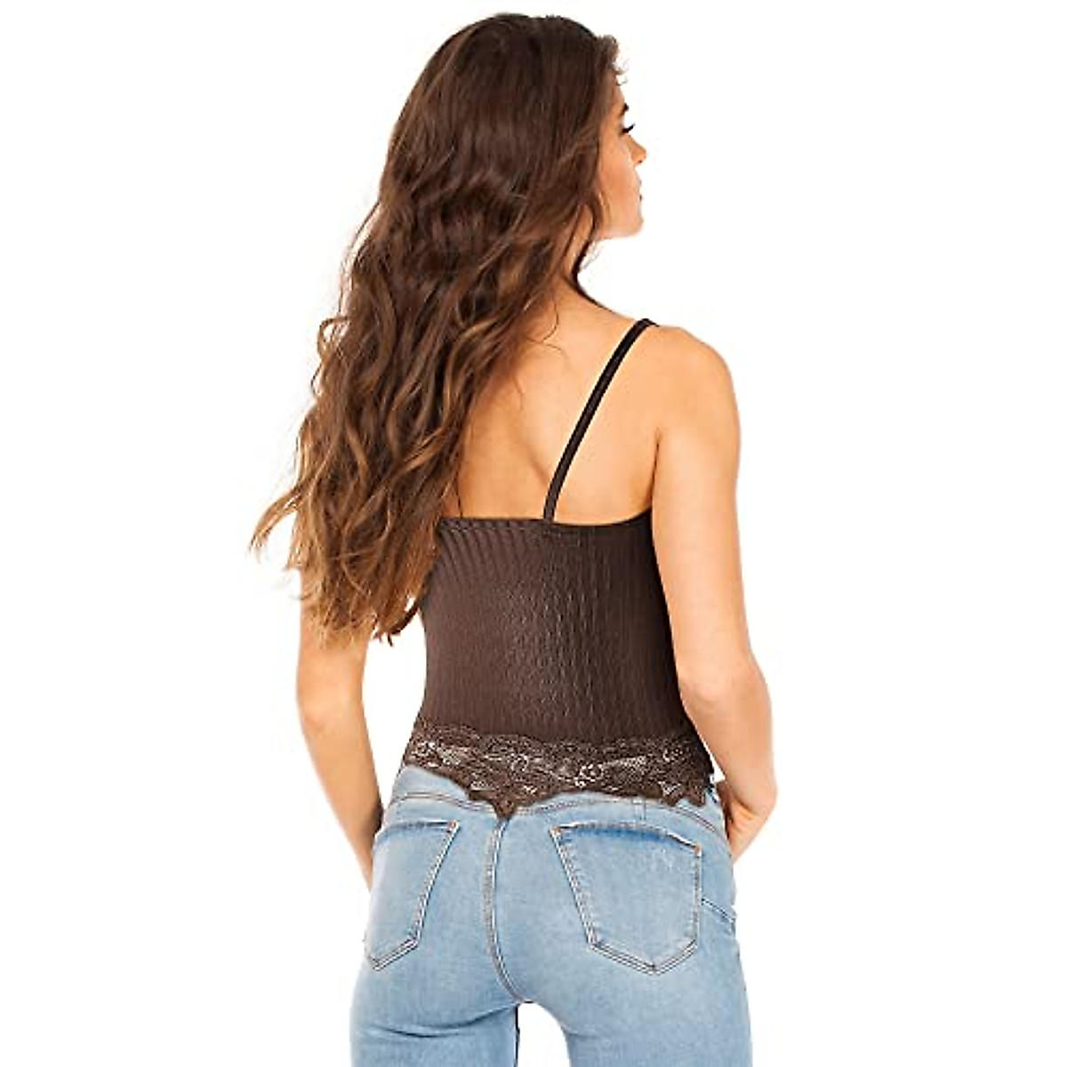 2 Pcs Women Lace Patchwork Crop Top Fairy Grunge Style Cropped Tees Y2k E Girls Clothes Cami Ribbed Knitted Tank Tops(Brown, Black,Small)