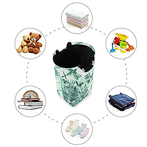 Kigai Beautiful Watercolor Dragonfly Large Laundry Basket, Collapsible Laundry Hamper with Handle, 22L Foldable Laundry Bag for Dirty Clothes