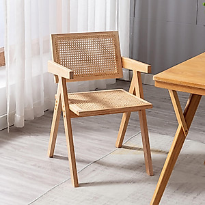 Westice Rattan Dining Chairs Set of 6, Wooden Kitchen Chairs with Faux Cane Seat & Backrest, Solid Wood Legs, Comfy Farmhouse Retro Side Chair for Indoor Dining Room, Natural