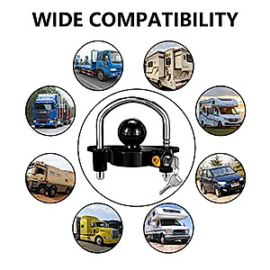 Funmit Trailer Coupler Lock with Keys fit 1-7/8", 2", and 2-5/16" Couplers, Universal Adjustable Heavy-Duty Locks for Boat Camper Rv Trailer Car, Black