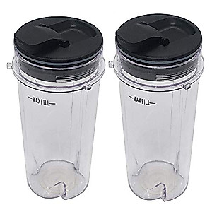 Joystar Two Pack 16-Ounce (16 oz.) Cup with Spout Seal Lid Fit for Nutri Ninja blender eries with BL660/BL663/BL663CO/BL665Q/BL771/BL773CO/BL780/BL780CO/BL810/BL820/BL830/QB3000/QB3000SSW
