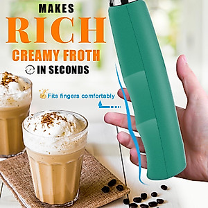 YUSWKO Milk Frother Handheld with 3 Heads, Coffee Whisk Foam Mixer with USB Rechargeable 3 Speeds, Electric Mini Hand Hand Frother for Latte, Cappuccino, Hot Chocolate, Egg - Green