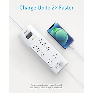 Anker Power Strip Surge Protector with USB, 6ft Extension Cord, 8 Outlets & 2 USB Ports with Flat Plug, PowerIQ for iPhone 14/13 Pro/13, Galaxy, for Home, Office, and More (1200 Joules)