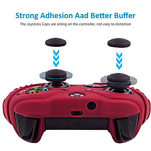 Cybcamo Silicone Skin Cover Grip Set for Xbox One X & One S Controller, Anti-slip Protector Case for Microsoft Xbox 1 Controller with 8 Thumbstick Caps (Red)