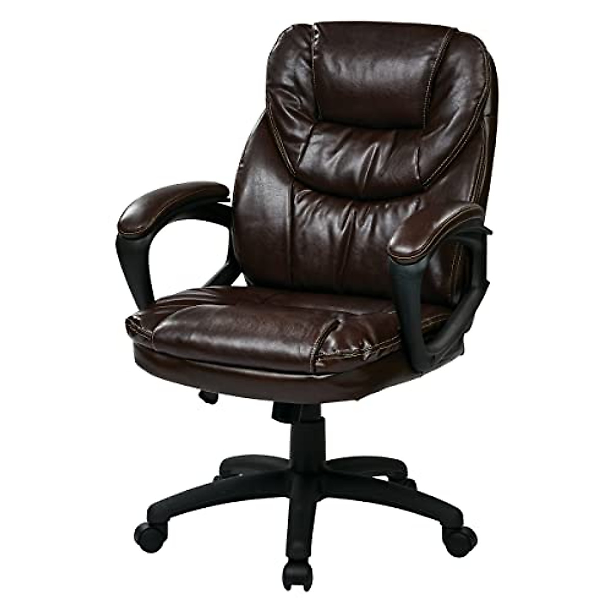 Office Star FL Series Faux Leather Manager's Adjustable Office Chair with Lumbar Support, Tilt Control, and Padded Arms, Chocolate
