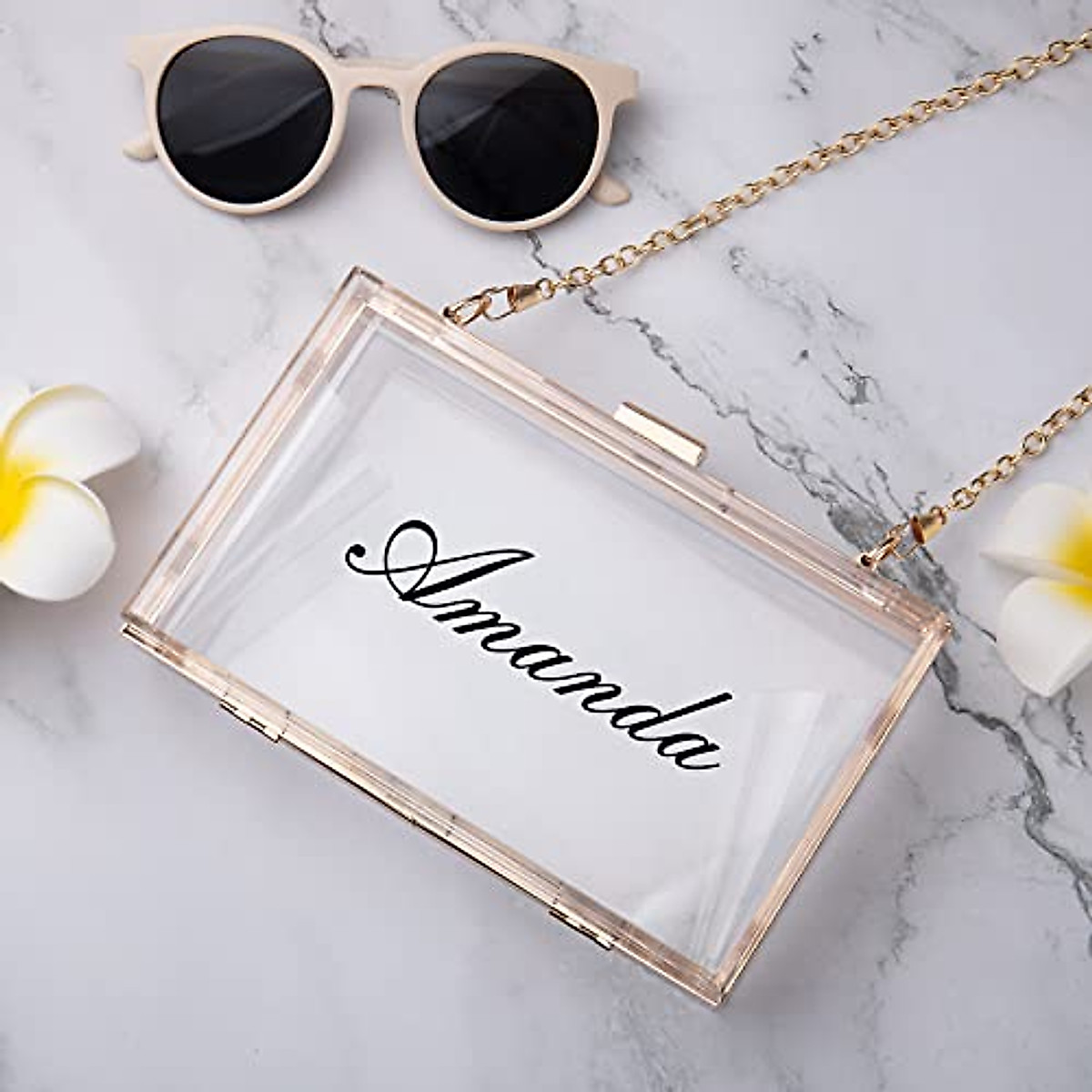 Personalized Acrylic Bag, Women Clutch Purse, Shoulder Handbag, Gifts for Birthday Party, Wedding and Anniversary (Transparent), Gold