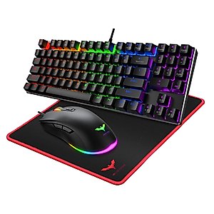 Havit Mechanical Keyboard and Mouse Combo Wired 89 Keys Backlit Gaming Keyboard Red Switch, 4800 D P I Mouse with 6 Button, Gaming Mouse Pad for PC Gamer Computer Laptop (Renewed)