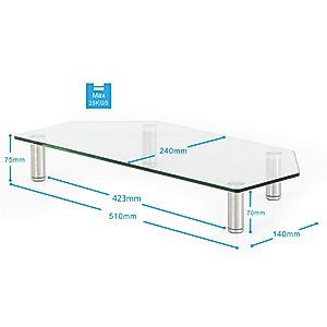FITUEYES Monitor Stands Curved Glass Computer Risers with Height Adjustable for PC Monitors, Laptops, Computers & TVs，DT105002GC