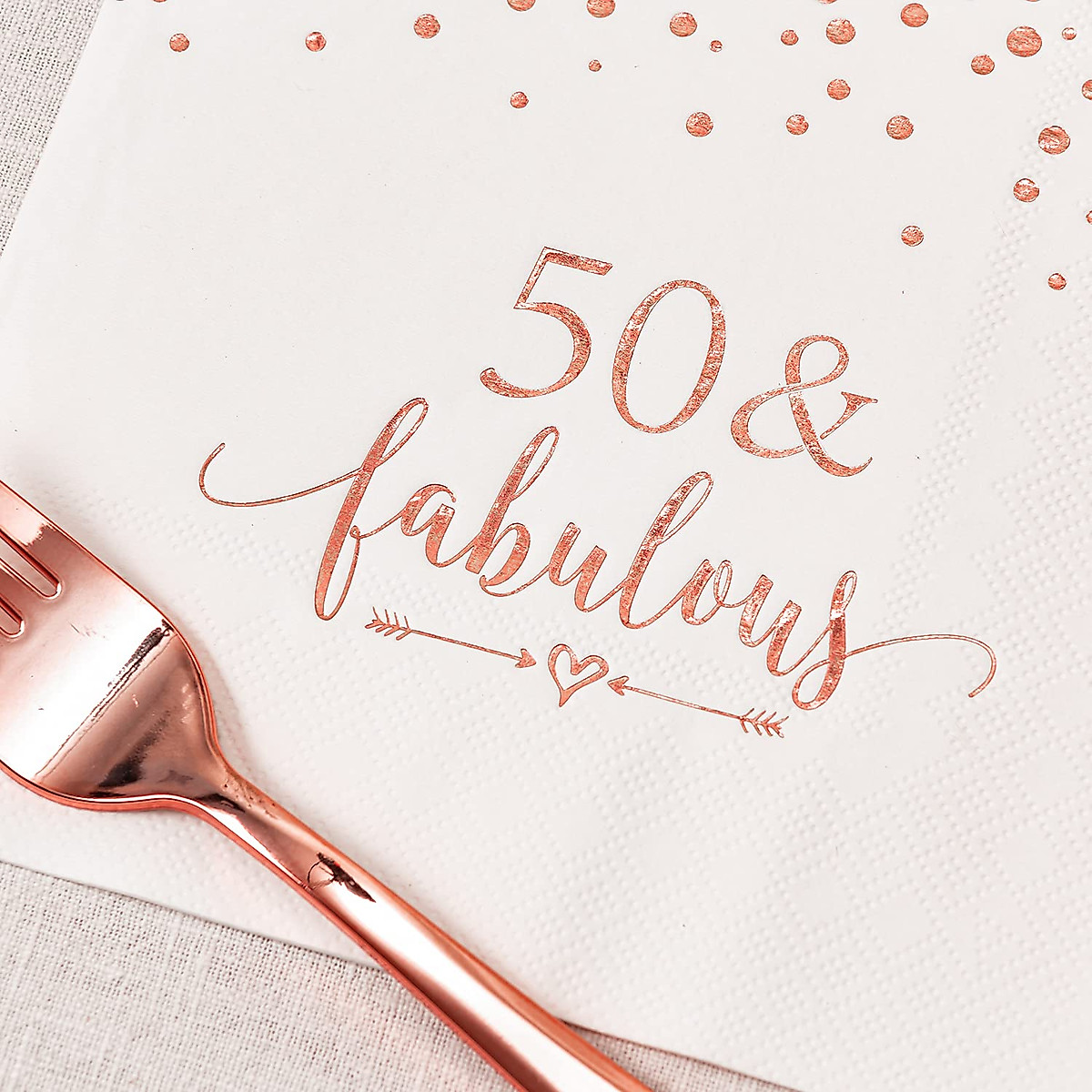 Crisky Rose Gold Foil 50 Fabulous Napkins Plates Cups Set for Women 50th Birthday Party Decorations Supplies, Disposable Tableware Set of 24 (9" Plates, 7" Plates, Luncheon Napkins, 9oz Cups)
