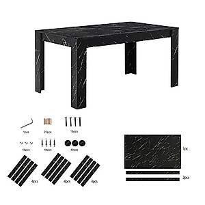 GIA Home Series 5pcs Modern Dining Set Include Rectangle 59"x35"x29.56" Faux Black Marble Wooland Table and Four Dining Chairs with Upholstered Linen Seat,Gray