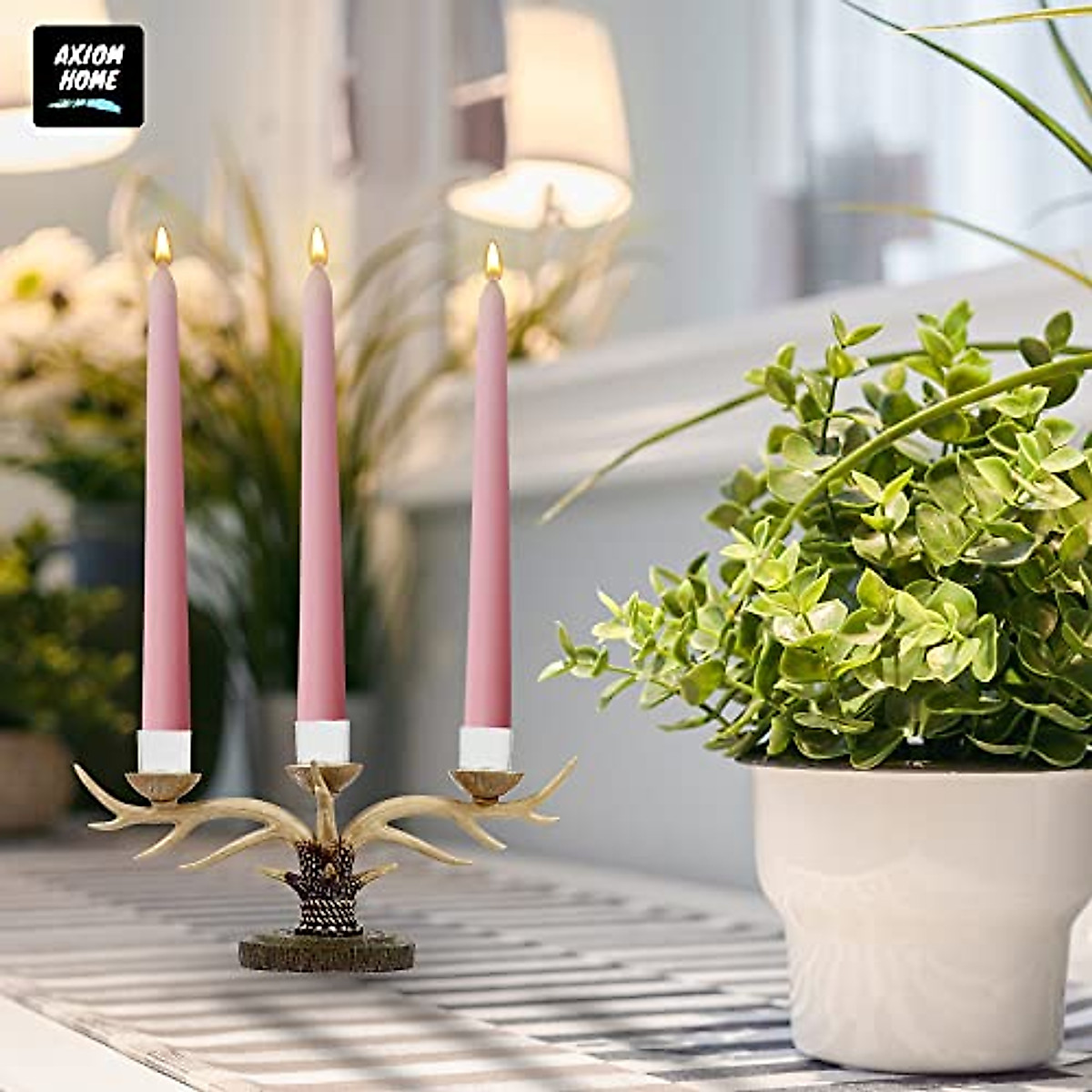 Axiom-Pack of 10 Unscented Taper Candles-9.84 Inches Tall Thicker Candle Set-9 Hours Burning time-Premium Quality Wax dripless candlesticks for Home Décor Wedding, Party & Valentines Day (Baby Pink)