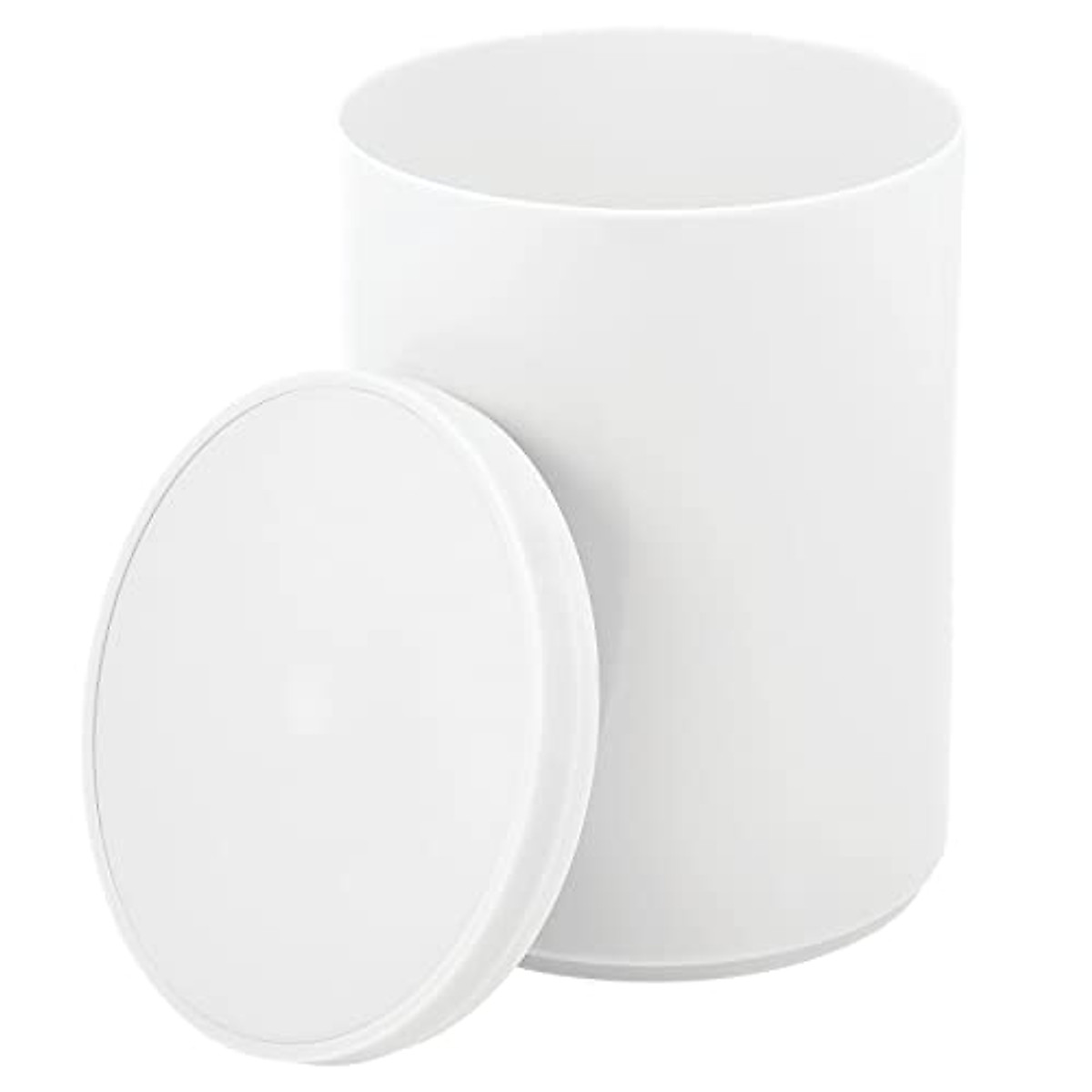 mDesign Plastic Small Slim Round 1.7 Gallon/6.5 Liter Trash Can with Removable Swing Lid - Wastebasket, Garbage Container Basket Bin for Master/Guest Bathroom - Holds Rubbish/Recycle - White