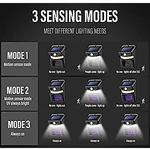 Bug Zapper Outdoor (2pack) 2 in 1 Solar Mosquito Zapper Lamps PIR Motion Sensor Wall Light Ultraviolet Electric Shock Mosquito Zapper Lamp