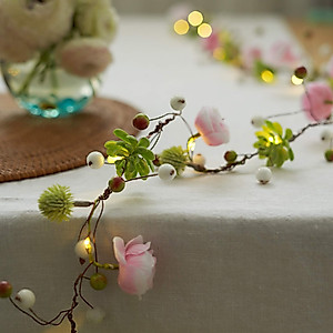 MIYA LIFE Easter Decorations Fairy String Lights | Battery Operated & Remote Controlled Bunny, Butterfly, Daisy and Rose Garland for Festive Spring Home Décor (Rose Garland)