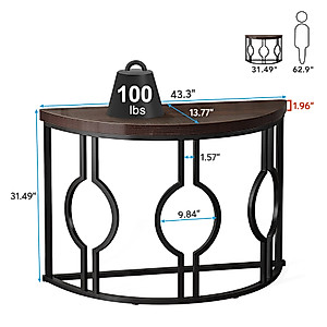 Tribesigns Half Moon Console Table for Entryway, 43 Inch Industrial Semi Circle Sofa Table with Geometric Base, Wood Accent Table for Living Room, Hallway, Foyer, Entrance, Rustic Brown