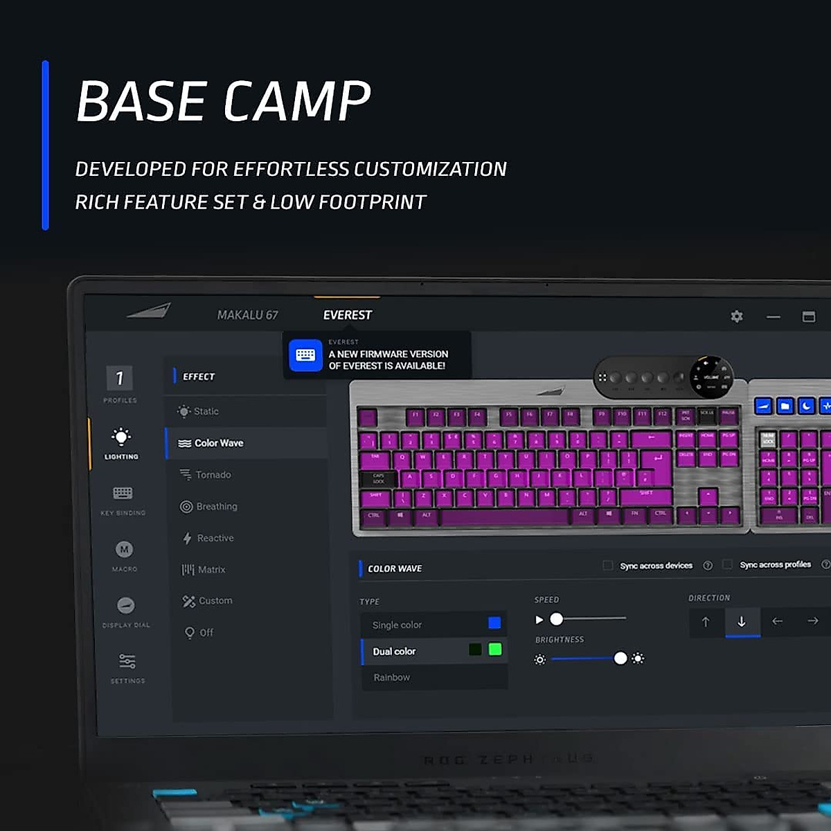 Mountain Everest Max Mechanical Gaming Keyboard - USB Passthrough - Cherry MX Hot-Swappable Switches - RGB Backlit (Midnight Black, Blue - Tactile & Clicky)