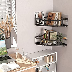 WCOLUE 2 Pack Corner Shower Caddy, No Drilling Shower Organizer Shelves with 3 hooks and 4 Back Traceless Adhesive, SUS304 Stainless Steel Black Shower Shelf for Bathroom, Dorm, Toilet, Kitchen