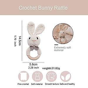 Wooden Baby Rattle Lovely Crochet Bunny Ring Rattle Baby Toys,Beige Bunny