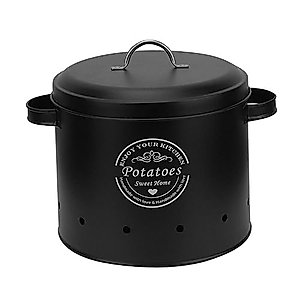 Easnea Potato, Onion & Garlic Kitchen Storage Canisters, Kitchen Vegetable Storage Tins, Rustic Farmhouse Containers, Kitchen Pantry Organizer Tin for Counter Home Kitchen (Black L)