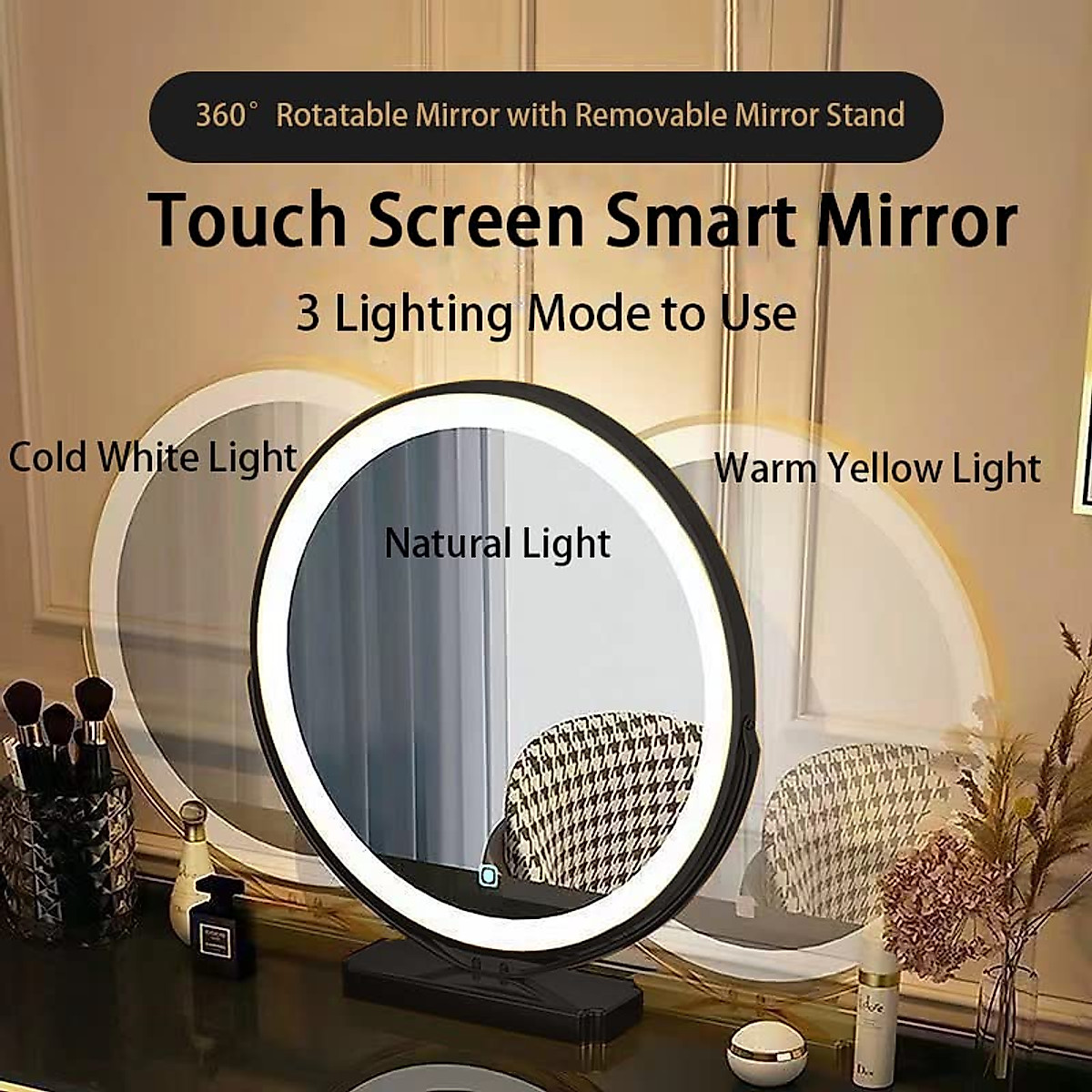 GruiGevi Luxury Vanity Desk, Vanity Table Made of Solid Wood, Features Modern Sintered Marble Top, Touch Screen HD Mirror, Vanity Set 6 Drawers