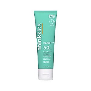 Thinkkids Safe Mineral Sunscreen SPF 50+, 3 Fl Oz, Natural, Water Resistant Reef Safe Sunscreen for Children, Broad Spectrum UVA/UVB Sun Screen