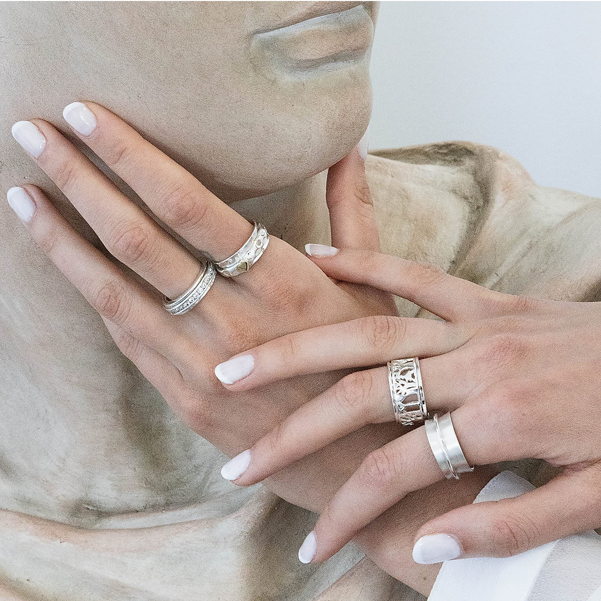 ENERGY STONE 925 Sterling Silver Simple Heart Meditation Spinner Ring (Style US68) (8.5)