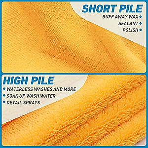 WEAWE Microfiber Towels for Cars - 6 Pack (23.6” x 15.7”),one Side Extended Pile Microfiber Cleaning Cloth for Car Washing Drying & Auto Detailing Strong Water Absorption Streak Free Non-Fading(Gold)
