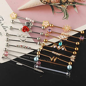 TIANCI FBYJS 18pcs 14G Surgical Steel Rose Gold Industrial Piercings Barbell for Women Men Cartilage Industrial Earring Conch Industrial Bar Jewelry 1 1/2 Inch 38mm