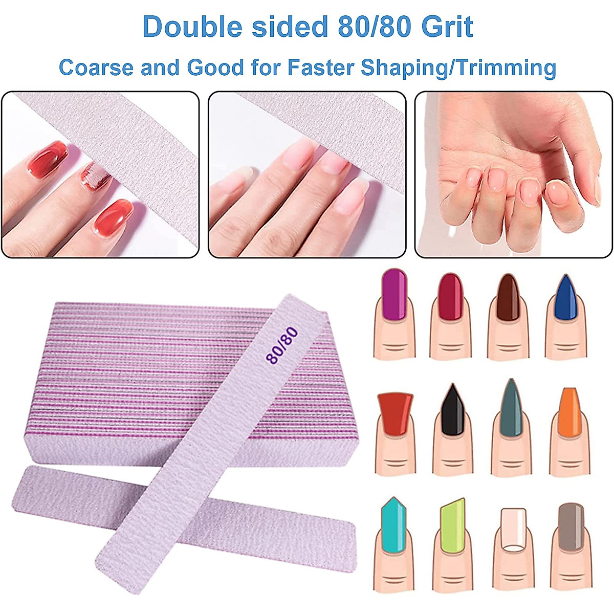 80/80 Grit Nail Files (25 Pcs), Coarse Emery Boards for Acrylic Nails and Gel Nails, Nail File Double Sided 80 Grits Emory Professional Nail Filers Pack