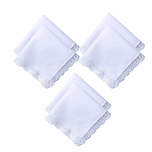 6/12 Pack of Ladies White Perfect Wedding Lace Cotton Handkerchiefs