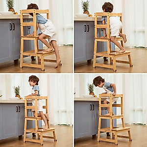 DuDuEase Kitchen Step Stool for Kids and Toddlers with Safety Rail Children Standing Tower for Kitchen Counter, Parents' Helper Kids Learning Stool, Solid Wood Construction