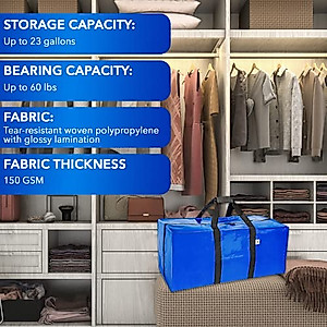 Odians Extra Large Storage Bags (Pack of 4) - Waterproof Zippered Bag for Organising Laundry, Toys, Sports Gear & More - Oversized Moving Bags - Heavy Duty Clothing Storage Totes with Handles