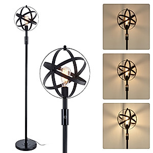 Airposta Globe Industrial Floor Lamp with On/Off Dimmable Switch, Rustic Spherical Standing Lamp, 40W Retro Torchiere Floor Light for Office, Living Room, Reading, Bedroom,Tall Vintage Pole Light